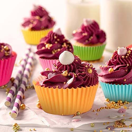 Parmedu 400pcs Paper Cupcake Liners - Standard Size 2 Inches Muffin Liners - 8 Rainbow Colors Baking Cups Cupcake Wrappers, Model BK008