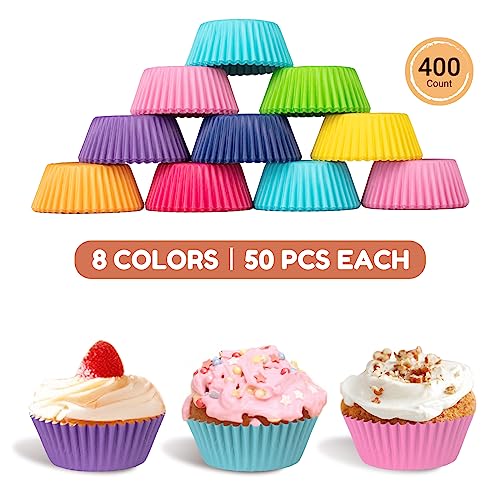 Parmedu 400pcs Paper Cupcake Liners - Standard Size 2 Inches Muffin Liners - 8 Rainbow Colors Baking Cups Cupcake Wrappers, Model BK008