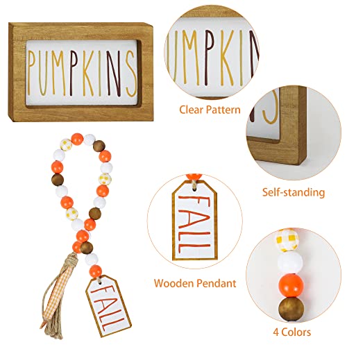 Fall Decorations for Home - Fall Tiered Tray Decor Set with Pumpkins Truck Farmhouse Wooden Decor Bead Garland, Fall Pumpkins Decor for Autumn Thanksgiving Home Kitchen Table Shelf