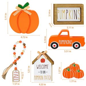 Fall Decorations for Home - Fall Tiered Tray Decor Set with Pumpkins Truck Farmhouse Wooden Decor Bead Garland, Fall Pumpkins Decor for Autumn Thanksgiving Home Kitchen Table Shelf