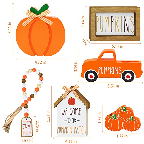 Fall Decorations for Home - Fall Tiered Tray Decor Set with Pumpkins Truck Farmhouse Wooden Decor Bead Garland, Fall Pumpkins Decor for Autumn Thanksgiving Home Kitchen Table Shelf