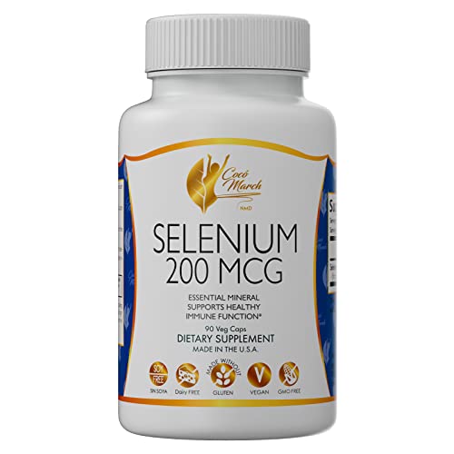 Coco March Selenium - Supports Thyroid Function & Conversion of T4 -T3-200 mcg- 3 Month Supply Gluten Free, Soy Free, Dairy Free, GMO Free, Vegan - 90 Capsules