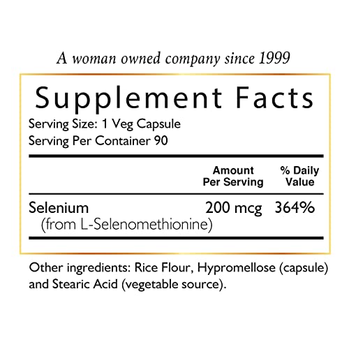 Coco March Selenium - Supports Thyroid Function & Conversion of T4 -T3-200 mcg- 3 Month Supply Gluten Free, Soy Free, Dairy Free, GMO Free, Vegan - 90 Capsules