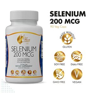 Coco March Selenium - Supports Thyroid Function & Conversion of T4 -T3-200 mcg- 3 Month Supply Gluten Free, Soy Free, Dairy Free, GMO Free, Vegan - 90 Capsules