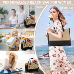 YOOLIFE Gifts for Women Birthday - Beach Tote Bag Makeup Bag Personalized Gifts for Women Her Friends Female Mom Teacher Sister Bridesmaid Bride Bridal Shower Gift Initial Tote Bag with Zipper J