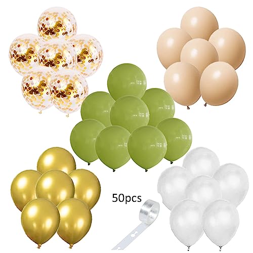 Olive Green Birthday Decorations for Women Olive Green Gold and White Balloons Garland Kit Sage Olive Green and Gold Birthday Party Decorations with Happy Birthday Cake Topper Gold