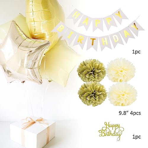 Olive Green Birthday Decorations for Women Olive Green Gold and White Balloons Garland Kit Sage Olive Green and Gold Birthday Party Decorations with Happy Birthday Cake Topper Gold