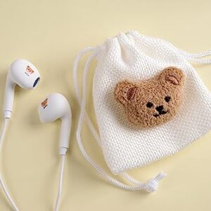 QearFun Bear Earbuds for Kids, Kawakii Wired Earbud & in-Ear Headphones Gift for School Girls and Boys with Microphone and Lovely Earphones Storage Bag（White）