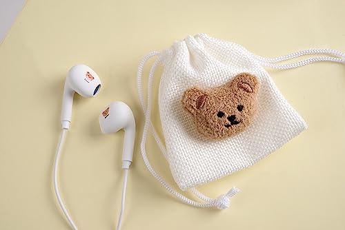 QearFun Bear Earbuds for Kids, Kawakii Wired Earbud & in-Ear Headphones Gift for School Girls and Boys with Microphone and Lovely Earphones Storage Bag（White）