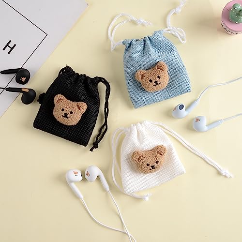 QearFun Bear Earbuds for Kids, Kawakii Wired Earbud & in-Ear Headphones Gift for School Girls and Boys with Microphone and Lovely Earphones Storage Bag（White）