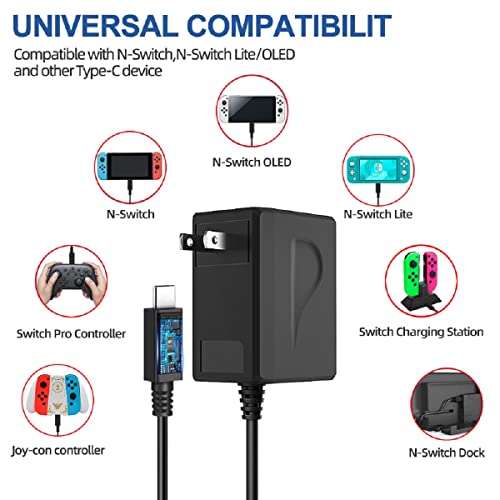 Lyyes Charger for Nintendo Switch, Fast Travel Charger Compatible with Nintendo Switch/Switch Lite/Switch OLED/Switch Dock