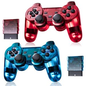 burcica wireless controller for ps2 play 2 dual vibration - clearblue and clearred