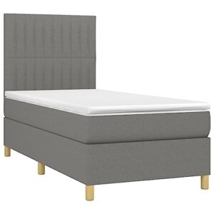 vidaXL Bed Frame, Box Spring Bed Single Platform Bed with Mattress, Bed Frame Mattress Foundation with Headboard for Bedroom, Dark Gray Twin Fabric