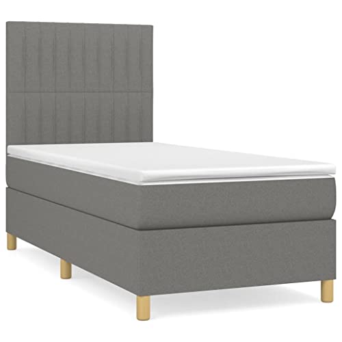 vidaXL Bed Frame, Box Spring Bed Single Platform Bed with Mattress, Bed Frame Mattress Foundation with Headboard for Bedroom, Dark Gray Twin Fabric