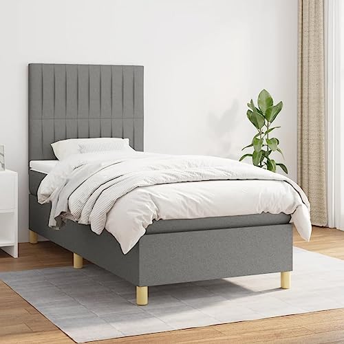 vidaXL Bed Frame, Box Spring Bed Single Platform Bed with Mattress, Bed Frame Mattress Foundation with Headboard for Bedroom, Dark Gray Twin Fabric