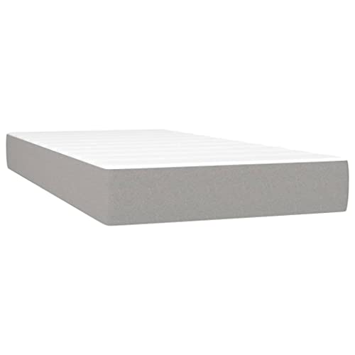 vidaXL Bed Frame, Box Spring Bed Single Platform Bed with Mattress, Bed Frame Mattress Foundation with Headboard for Bedroom, Light Gray Twin Fabric