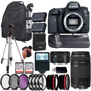 canon eos 6d mark ii dslr camera canon ef 50mm f/1.8 stm+canon ef 75-300mm f/4-5.6 iii lens 128 gig sd card+backpack (23pc kit)