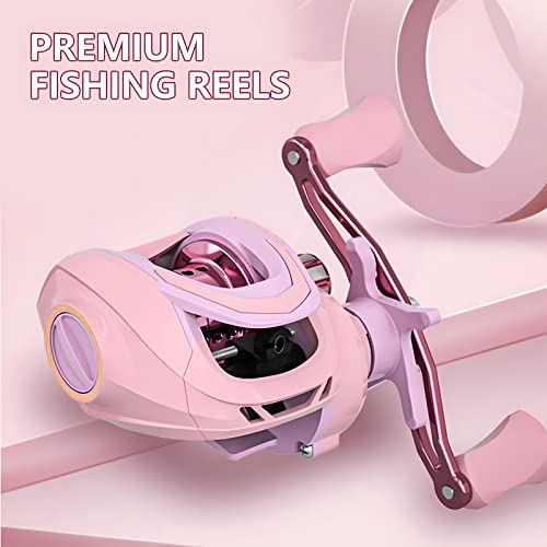 Spinning Reel, Fishing Reel, Clown Fish Baitcaster Reel for Freshwater Saltwater, 7.2:1Gear Ratio, Drag 13.23lbs, Baitcasting Fishing Reel, Lure Fishing Tackle (Pink,Left Hand)