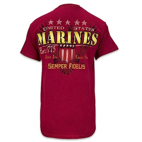 Armed Forces Gear Men's Marine Corps Shield Grunge T-Shirt - Official Licensed United States Marine Corps Shirts for Men (Red, Large)