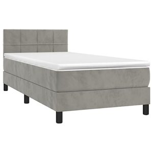 vidaxl bed frame, box spring bed single platform bed with mattress, bed frame mattress foundation with headboard for bedroom, light gray twin velvet