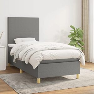 vidaXL Bed Frame, Box Spring Bed Single Platform Bed with Mattress, Bed Frame Mattress Foundation with Headboard for Bedroom, Dark Gray Twin Fabric