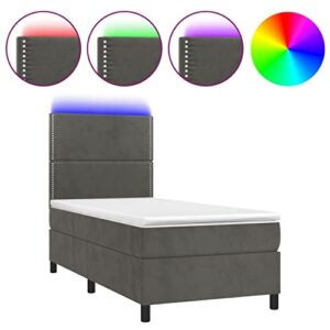 vidaXL Box Spring Bed with Mattress and LED Bedroom Upholstered Single Bed Frame Base Mattress Protector Foam Topper Dark Gray Twin XL Velvet