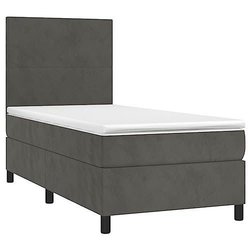 vidaXL Bed Frame, Box Spring Bed Single Platform Bed with Mattress, Bed Frame Mattress Foundation with Headboard for Bedroom, Dark Gray Twin Velvet