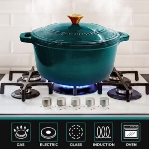 Mueller DuraCast 6 Quart Enameled Cast Iron Dutch Oven Pot with Lid, Heavy-Duty, Braiser Pan, Stainless Steel Knob, for Bread Baking, Braising, Stews, Roasting, Safe across All Cooktops, Emerald