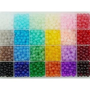 Glass Beads 6mm, 1800Pcs 24 Colors Handcrafted Round Gemstone Glass Crystal Bead Kit Imitative Agate Jade Loose Spacers Beads for DIY Crafts Jewelry Making Earring Necklaces (6mm-24colors)