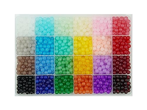 Glass Beads 6mm, 1800Pcs 24 Colors Handcrafted Round Gemstone Glass Crystal Bead Kit Imitative Agate Jade Loose Spacers Beads for DIY Crafts Jewelry Making Earring Necklaces (6mm-24colors)