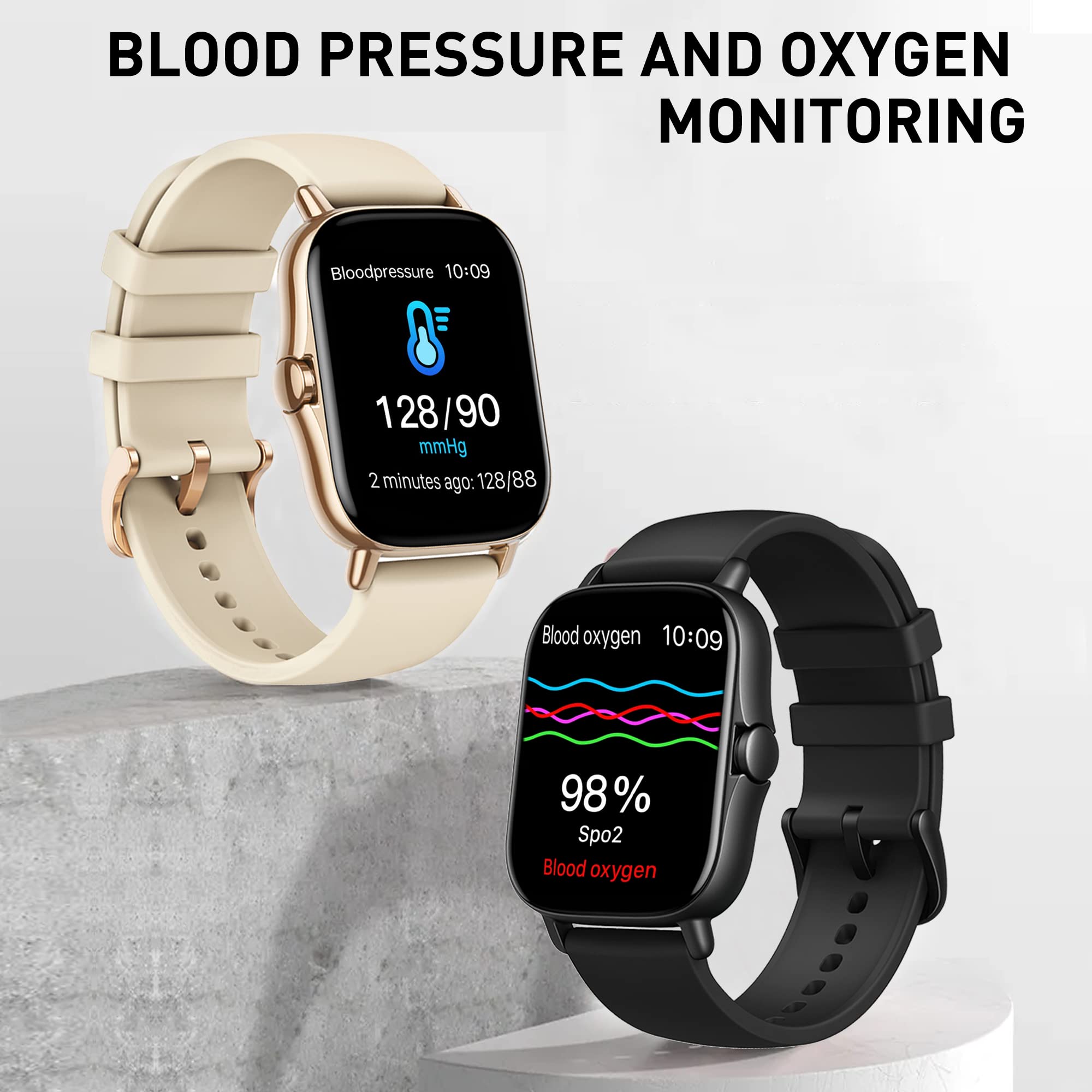 DOVIICO Smart Watch, Upgraded Fitness Full Touch Screen Smart Watch for iOS/Android Phones with Real Time Heart Rate Monitor, Blood Pressure/Oxygen Tracker with Smart Watches for Women Men