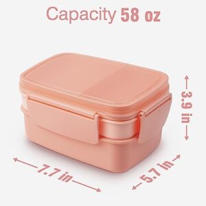 Freshmage Stackable Bento Box Adult Lunch Box with 5 Compartments, Premium All-in-One Leak-Proof Bento Lunch Box With Spoon, 1 oz Dressing Container for Work, Camping, Picnic (Pink)