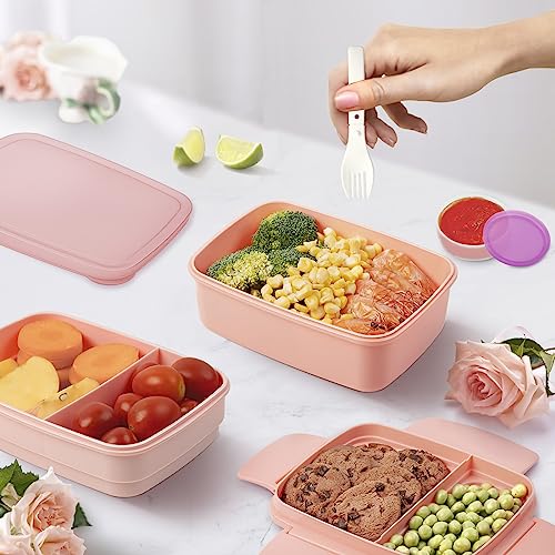 Freshmage Stackable Bento Box Adult Lunch Box with 5 Compartments, Premium All-in-One Leak-Proof Bento Lunch Box With Spoon, 1 oz Dressing Container for Work, Camping, Picnic (Pink)