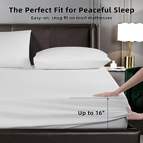 Shilucheng 100% Cotton King Size Sheets - 600 Thread Count, Cooling Luxury 100% Egyptian Cotton Bed Sheets, 16" Deep Pocket - Soft Smooth and Wrinkle Free - 4 Piece (White, King)