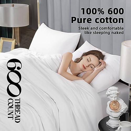 Shilucheng 100% Cotton King Size Sheets - 600 Thread Count, Cooling Luxury 100% Egyptian Cotton Bed Sheets, 16" Deep Pocket - Soft Smooth and Wrinkle Free - 4 Piece (White, King)