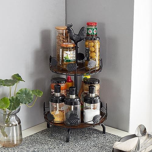 Lazy Susan Organizer, 2 Tier Spice Turntable Organizer, 360 Degree Rotation Condiments Storage Holder Organizer for Kitchen Countertop, Countertopand Cabinet