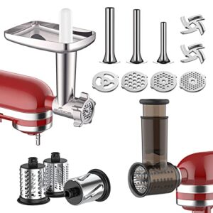 gvode meat grinder & slicer shredder attachments for kitchenaid stand mixer, metal meat grinder with sausage stuffer tubesand and slicer shredder set, for kitchenaid mixer attachments