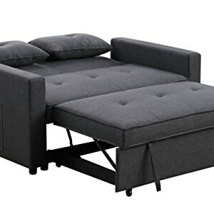 BIADNBZ 3 in 1 Convertible Sleeper Sofa Bed with 2 Pillows,66" 2-Seater Loveseat Couch with Side Pocket for Living Room Home Office,Pull-Out Design, Dark Gray