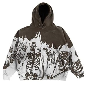 Easyoyo Skeleton Hoodie for Men Women, Gothic Y2K E-Girl Oversize Block Color Hooded Sweatshirt