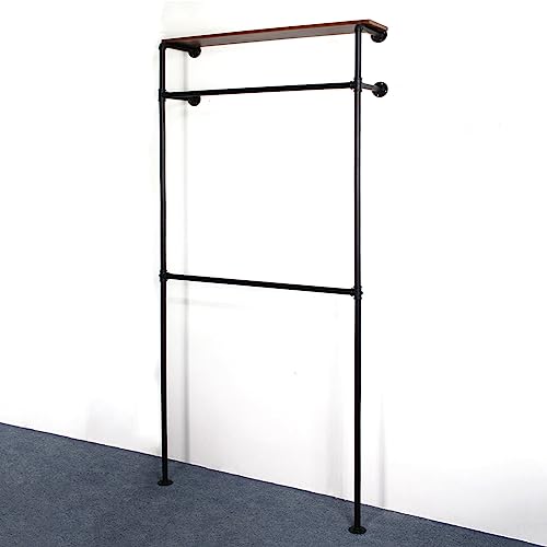 OUBITO Industrial Pipe Clothing Rack,Commercial Grade Pipe Clothes Racks,Heavy Duty Wall Mounted Closet Storage Rack,Hanging Clothes Retail Display Rack Garment rack,Black 1 Board With Crossbar