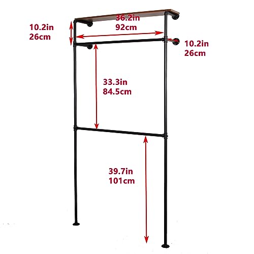 OUBITO Industrial Pipe Clothing Rack,Commercial Grade Pipe Clothes Racks,Heavy Duty Wall Mounted Closet Storage Rack,Hanging Clothes Retail Display Rack Garment rack,Black 1 Board With Crossbar