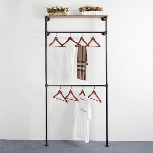 OUBITO Industrial Pipe Clothing Rack,Commercial Grade Pipe Clothes Racks,Heavy Duty Wall Mounted Closet Storage Rack,Hanging Clothes Retail Display Rack Garment rack,Black 1 Board With Crossbar