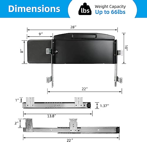 Desk Keyboard Tray with 360 Rotating Mouse Platform, 28"L X 10"W Keyboard Tray Under Desk, Steel Keyboard Shelf Sliding, Under Desk Mounted Keyboard Holder, Keyboard Drawer Under Desk Slide