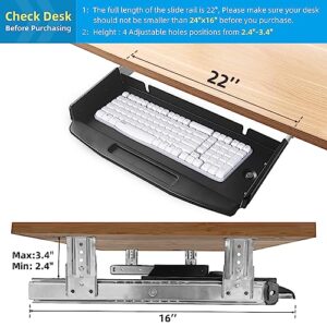 Desk Keyboard Tray with 360 Rotating Mouse Platform, 28"L X 10"W Keyboard Tray Under Desk, Steel Keyboard Shelf Sliding, Under Desk Mounted Keyboard Holder, Keyboard Drawer Under Desk Slide