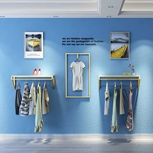 FURVOKIA Modern Simple Men's and Women's Clothing Store Heavy Duty Metal Display Shelf,Wall-Mounted Garment Rack with Wood,Clothes Rail,Bathroom Hanging Towel Rack (Gold Square Tube, B-47.2" L)