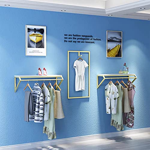 FURVOKIA Modern Simple Men's and Women's Clothing Store Heavy Duty Metal Display Shelf,Wall-Mounted Garment Rack with Wood,Clothes Rail,Bathroom Hanging Towel Rack (Gold Square Tube, B-47.2" L)