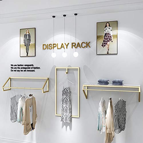 FURVOKIA Modern Simple Men's and Women's Clothing Store Heavy Duty Metal Display Shelf,Wall-Mounted Garment Rack with Wood,Clothes Rail,Bathroom Hanging Towel Rack (Gold Square Tube, B-47.2" L)