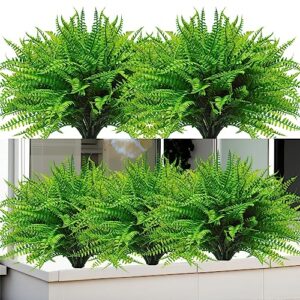 kinisty 12 bundles artificial plants for outdoors fake boston fern bushes uv resistant faux plants shrubs greenery plastic plants for outside porch planter patio window box garden decor