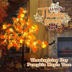 4 Ft Lighted Prelit Maple Tree Fall Decor 42 Warm White LEDs with 6 Pumpkin Lights Timer 8 Modes Remote Control Home Indoor Outdoor Autumn Thanksgiving Decorations Artificial Tree Harvest Halloween