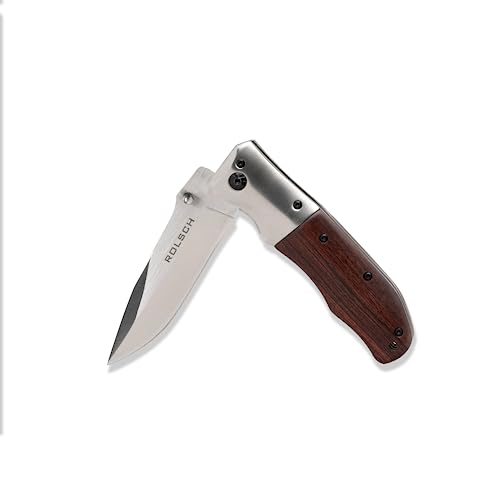 Rolsch - Wood handled Pocket Knife - Spring Assisted Folding Knife – Stainless Steel Blade and Rosewood Handle with Pocket Clip - Great Folding Knife for Hunting, Camping, Survival, Tactical, EDC